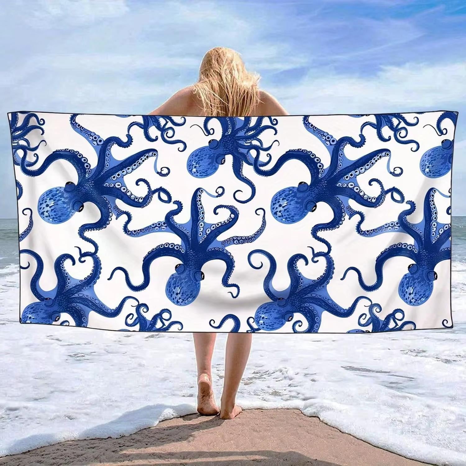 1pc Quick Dry Octopus Pattern Beach Towel - Polyester Fabric, Machine ...