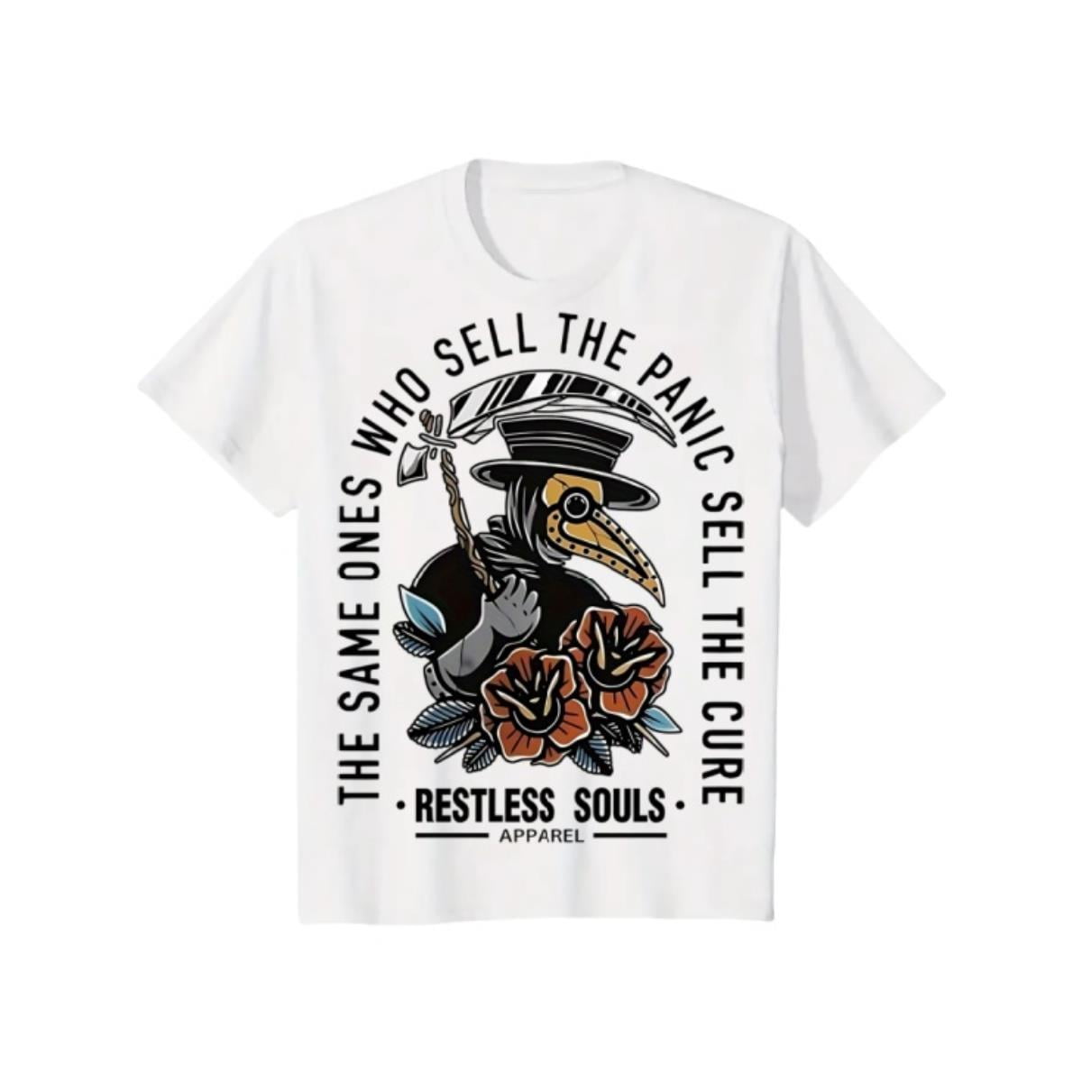 1pc RESTLESS SOULS Men's Casual T-Shirt - Dual-Sided Graphic Print, 100 ...