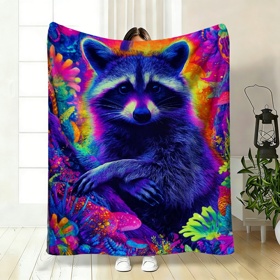 1pc a Raccoon-Themed Blanket in Vibrant Neon Hues. This Cozy And Warm ...