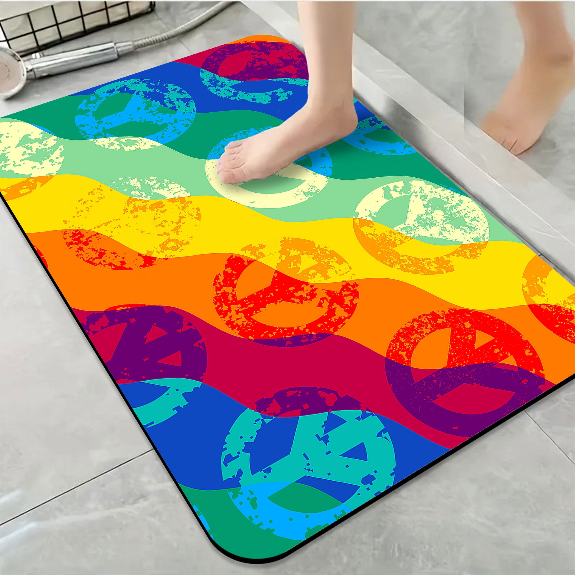 1pc Rainbow Peace Sign Pattern Bathroom Rug Bathroom Decor and ...