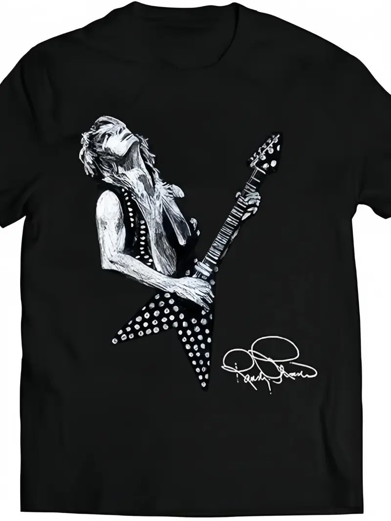 1pc Randy Rhoads Tribute Cotton T-Shirt - Casual Style, Short Sleeve ...