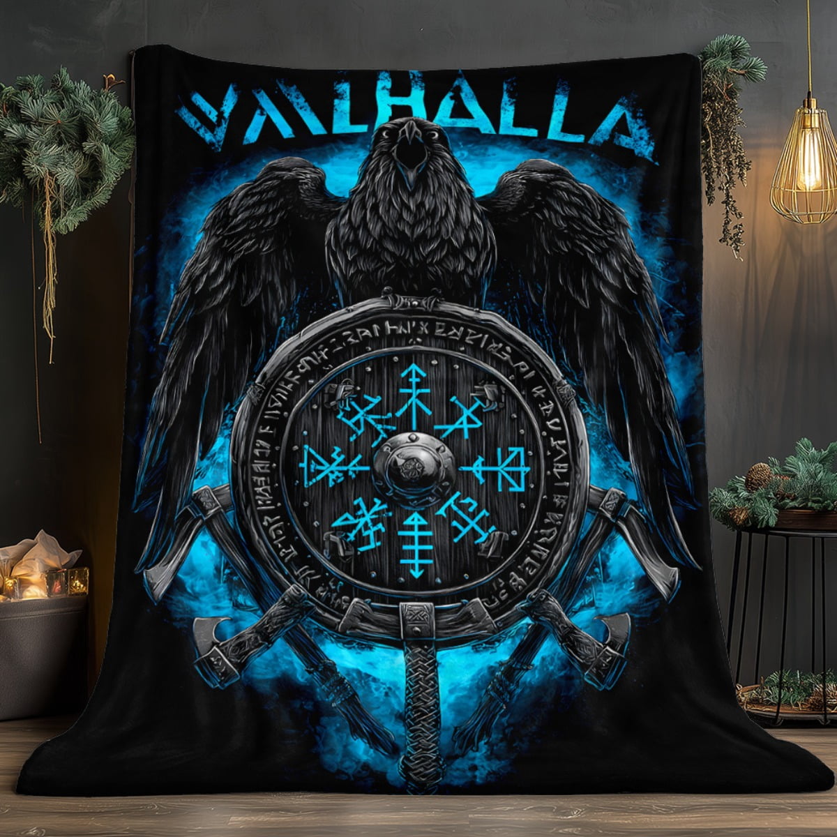 1pc Raven Valhalla Blue Viking Norse Mythology HD Printed Flannel ...