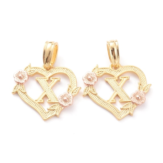 1pc Real 18K Gold Plated Brass Pendants Heart with Alphabet Letter.X ...