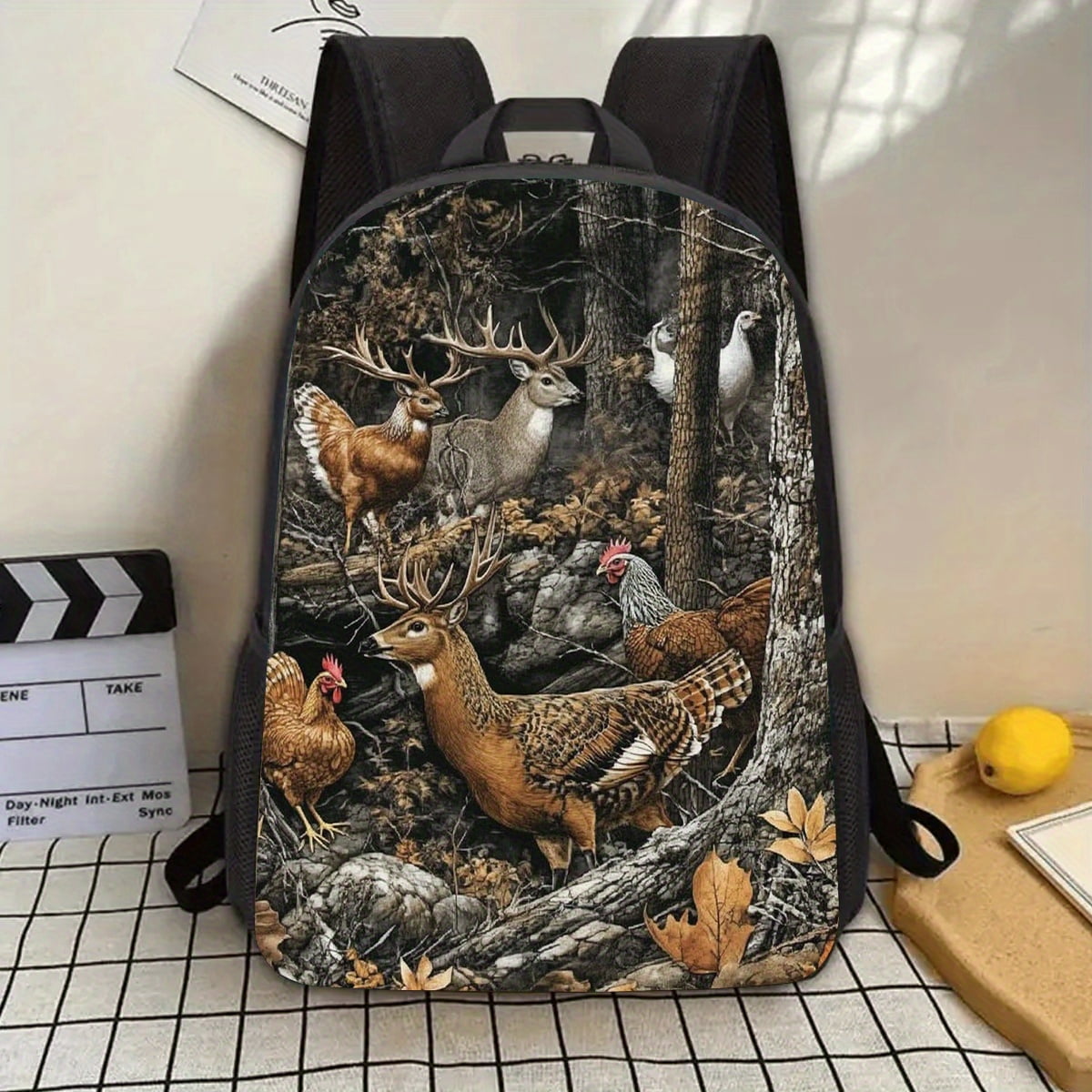 1pc Realistic Deer & Forest Scene 17" Backpack Large Capacity, Durable ...