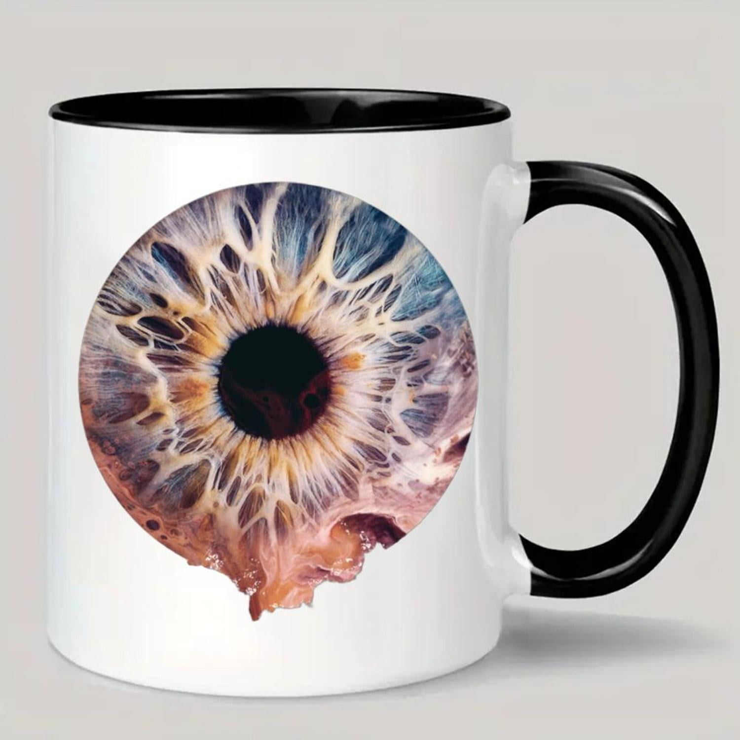 1pc Realistic Eye Design Ceramic Mug Black with Vibrant Blue Brown Iris ...