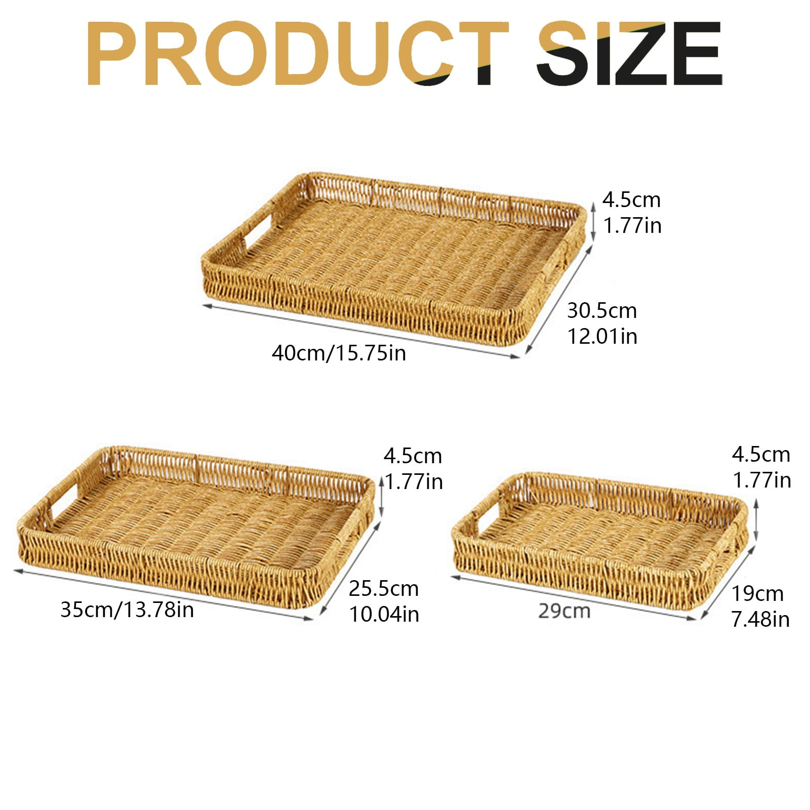 1pc Rectangular Rattan Serving Trays with Handles, Small Decorative ...