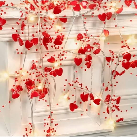 1pc Red Heart Shaped LED String Lights - Battery Powered Fairy Lights ...