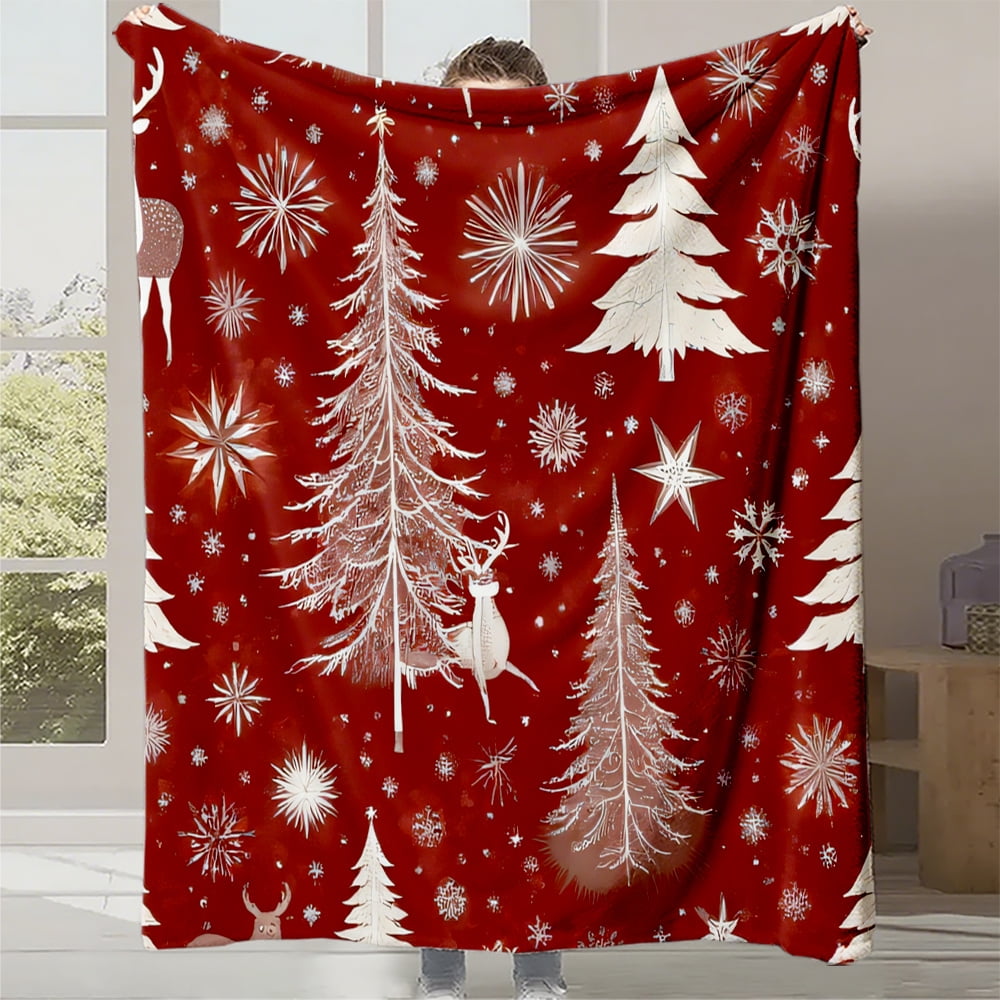 1pc Red & White Quilted Blanket - Soft Warm Bedspread with Snowflake ...