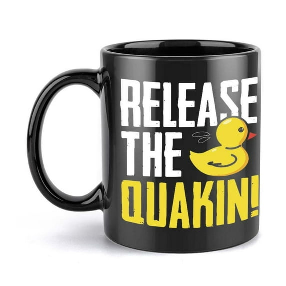 1pc Release Quakin Duck Ceramic Coffee Mug 11oz Black with Yellow Text ...