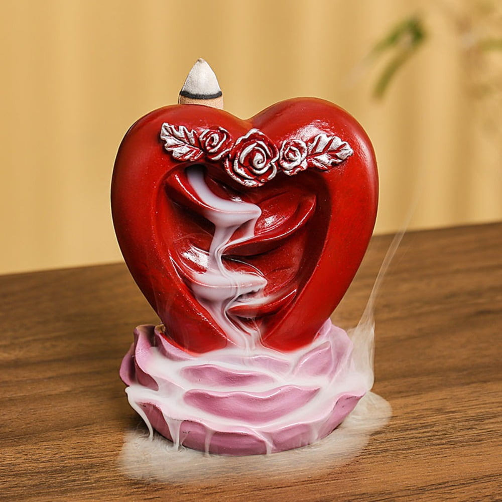 1pc Resin Backflow Incense Burner with Rose & Heart Design, Valentine's ...