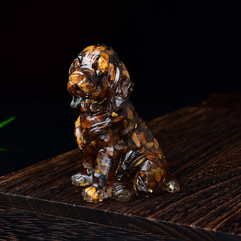 1pc Resin Cocker Spaniel Sculpture Display Decorations with Tiger Eye ...