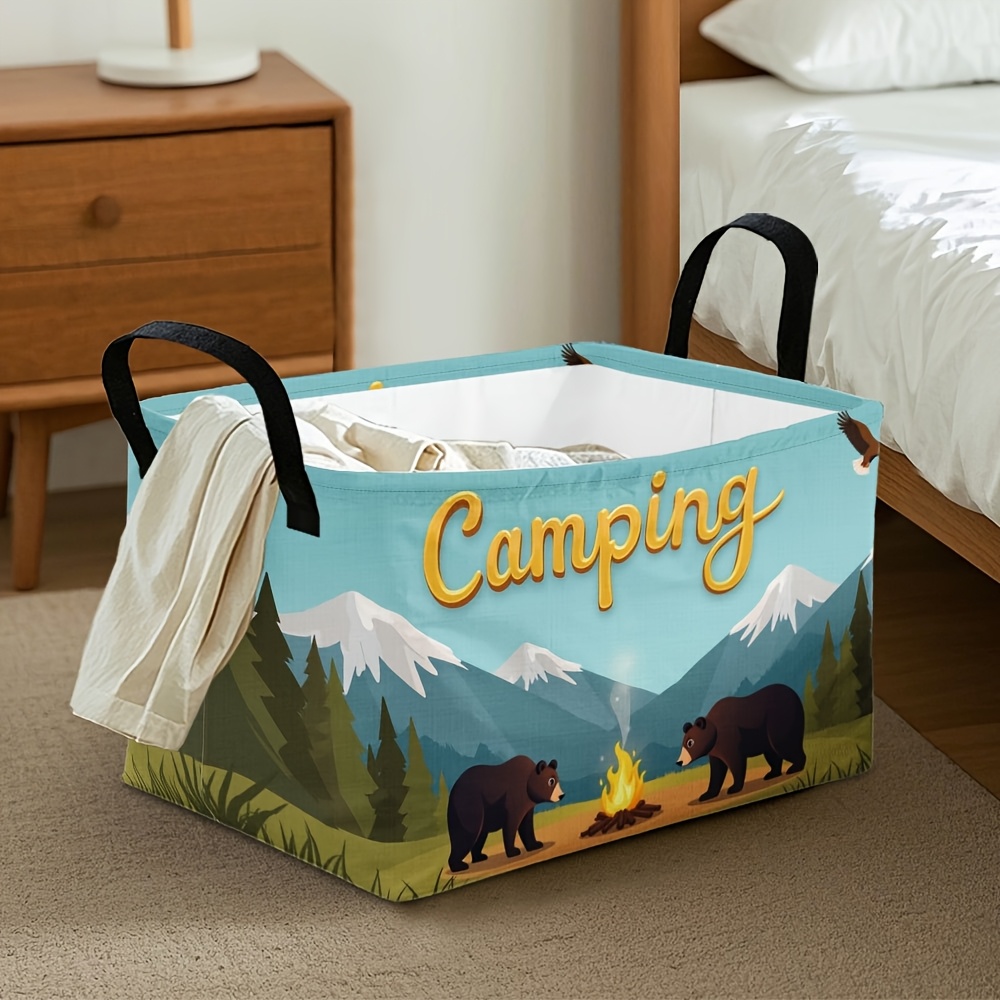 1pc Retro Camping Storage Basket - Collapsible Oxford Cloth Bin with ...