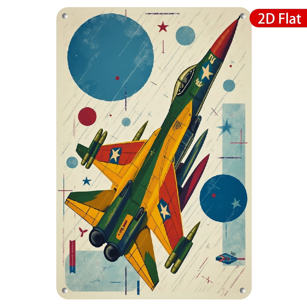 1pc Retro Fighter Jet Metal Wall Sign, 8x12 Inches, Vibrant Colors ...