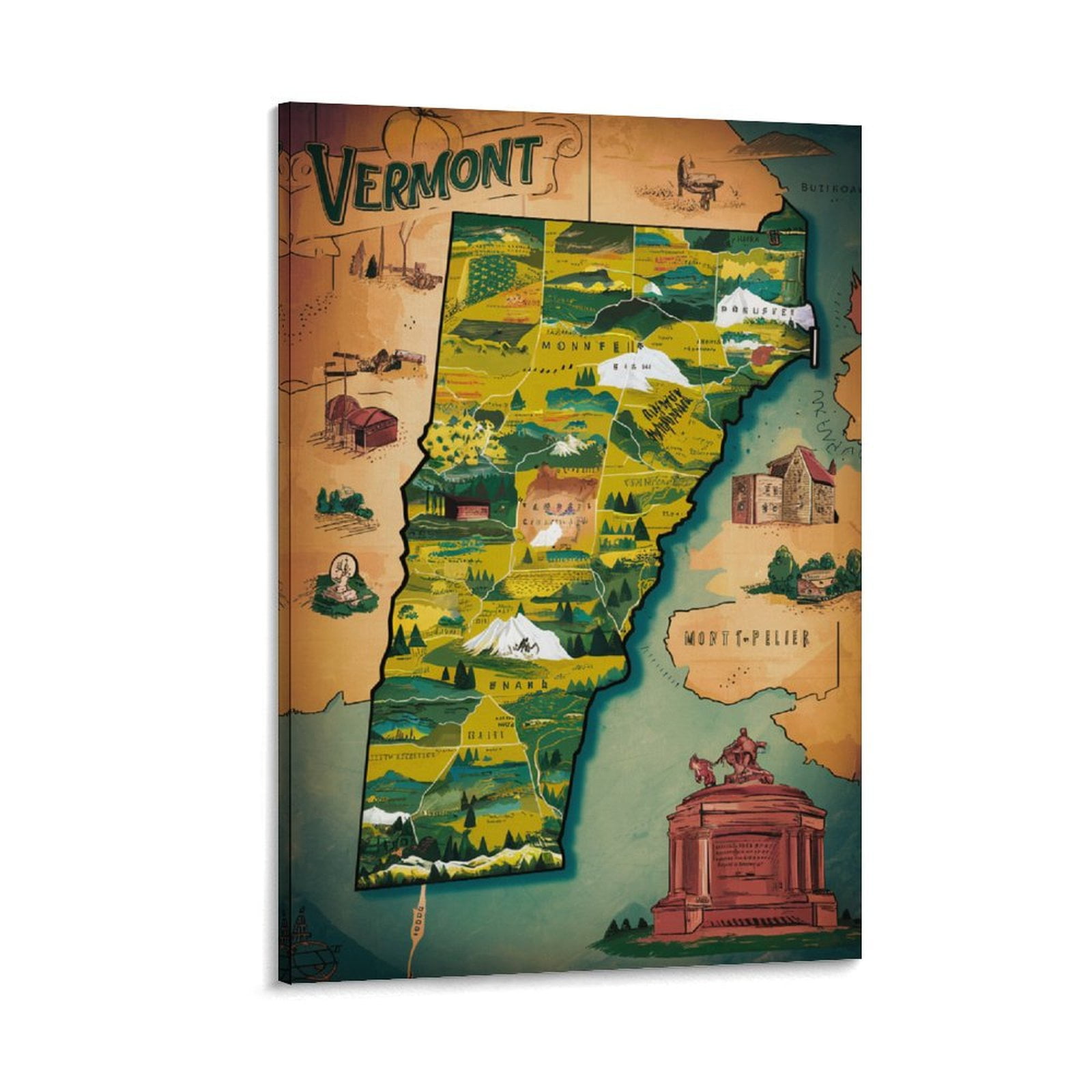 1pc Retro Vermont Tourist Map,1940s Pictorial State Map 3 Pictures ...