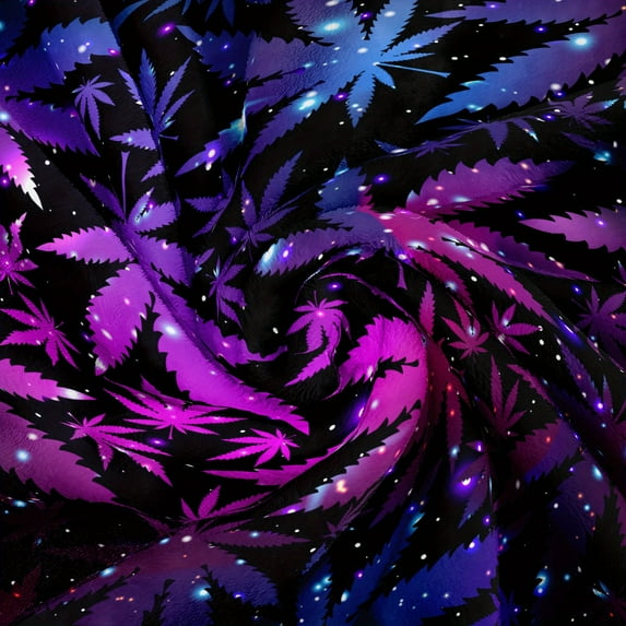 1pc Reversible Flannel Leaf & Star Print Blanket - Purple & Blue Cosmic ...