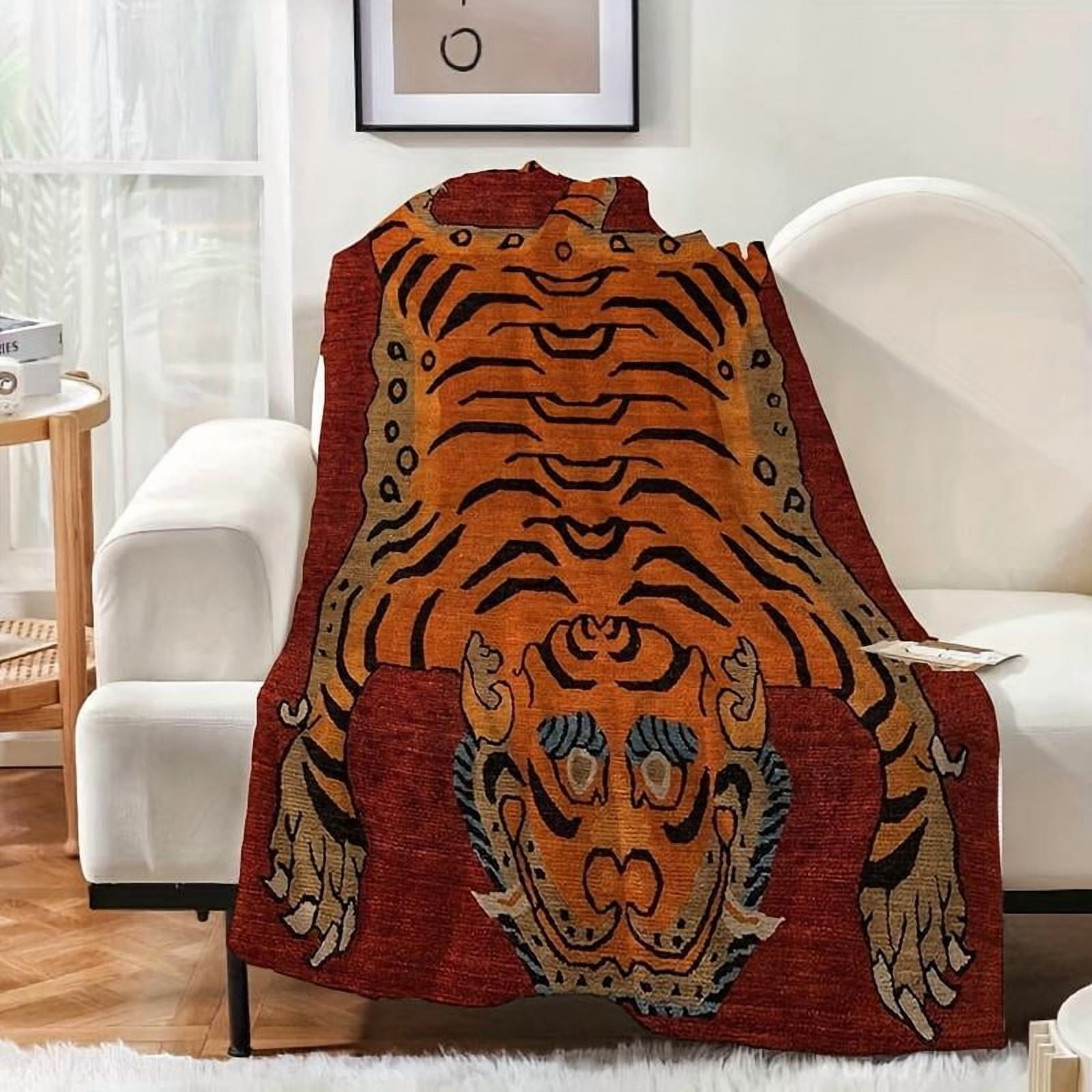1pc Reversible Tiger Print Flannel Fleece Blanket, Cozy All-Season Knit ...