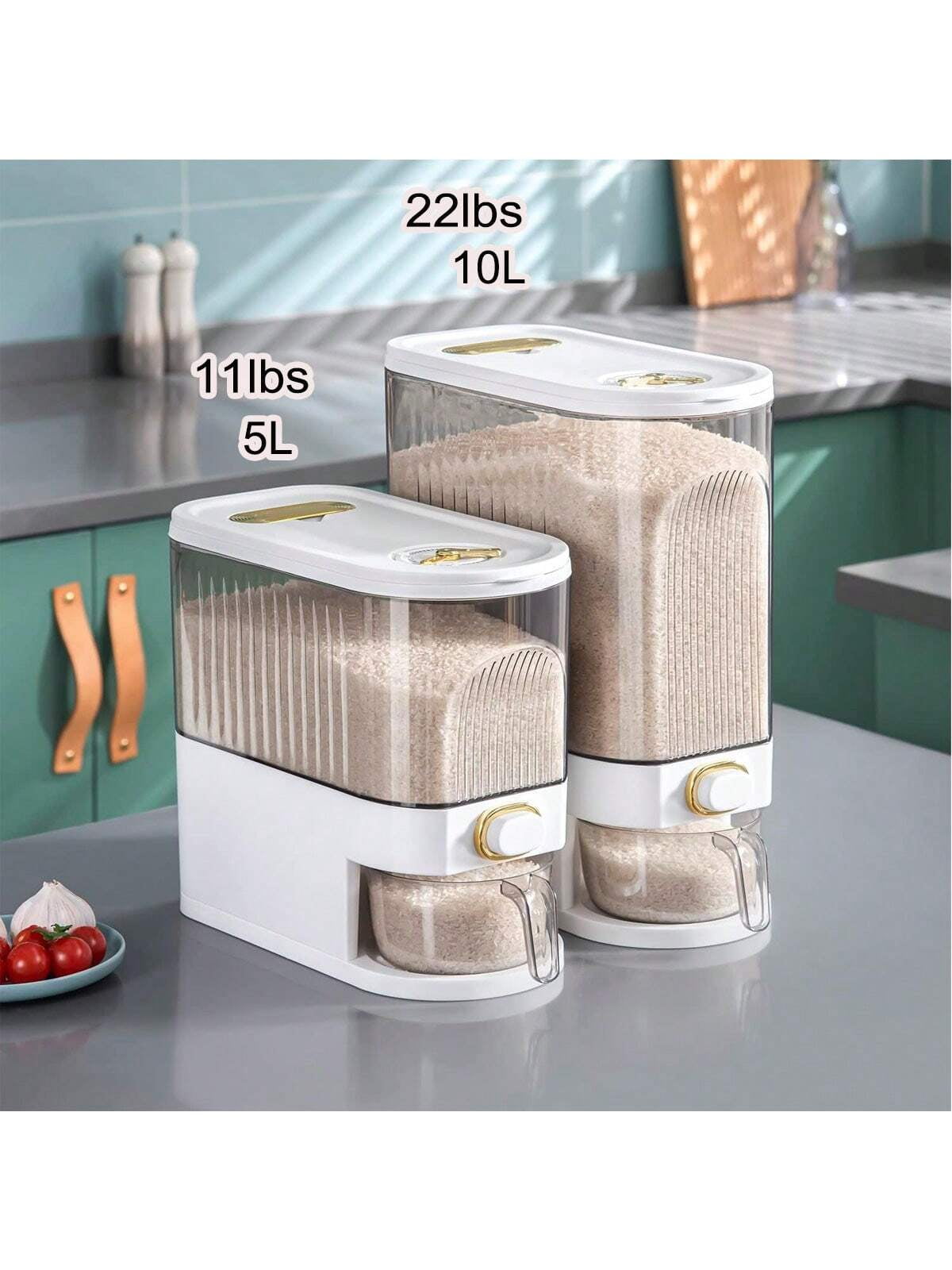 1pc Rice Bucket With Measuring Cup, Large Capacity Cereal Storage ...