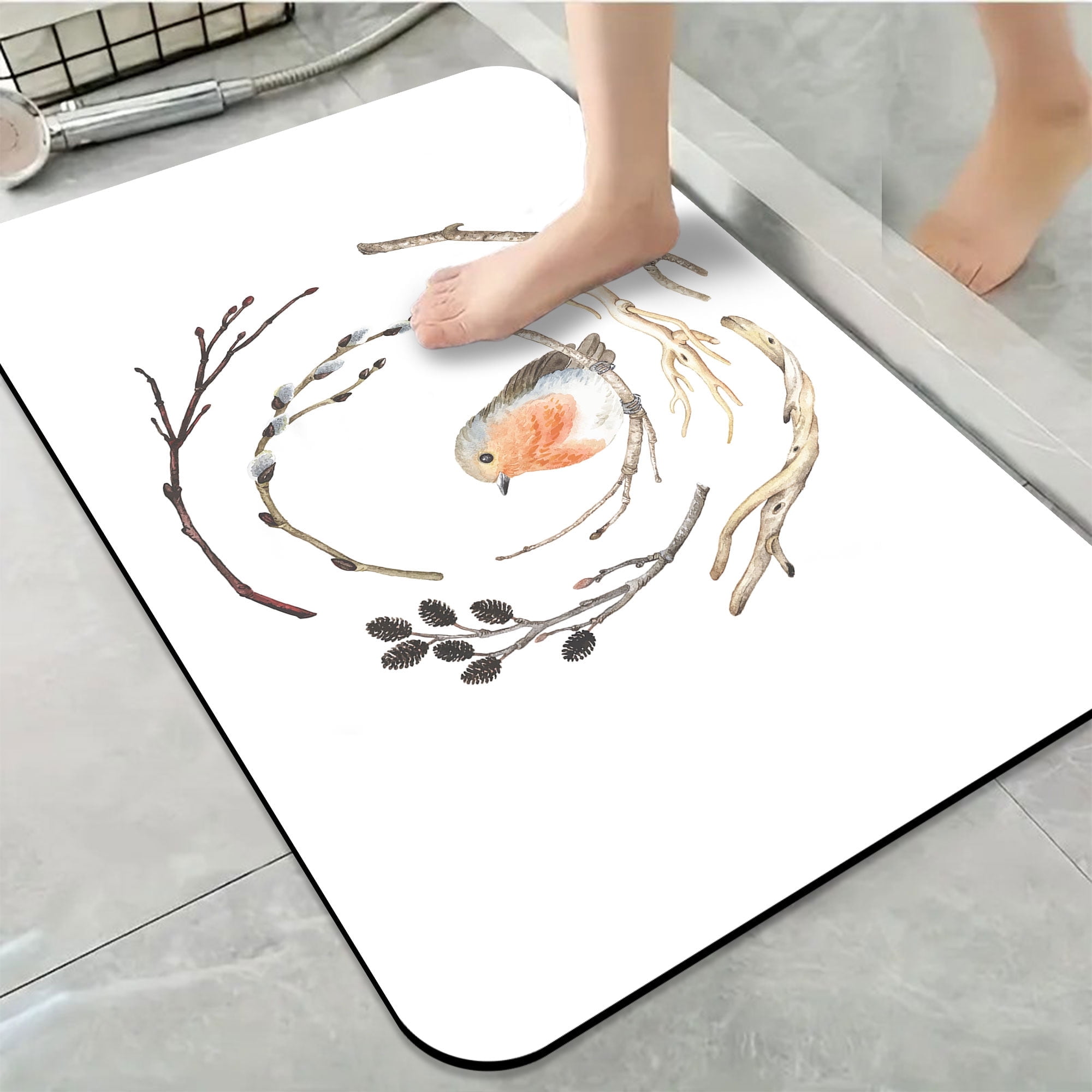 1pc Robin and Twigs Circular Bathroom Rug Bathroom Decor and ...