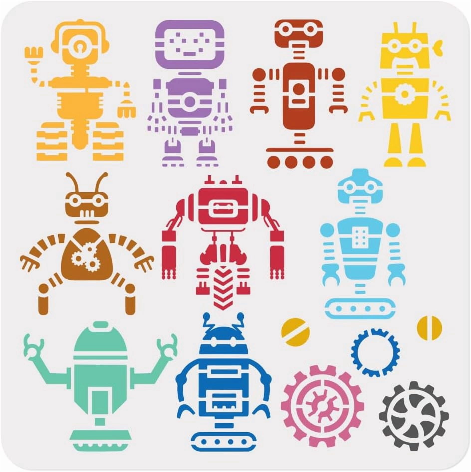 1pc Robot Wall Stencil for Painting 11.8”x11.8” Reusable Stencil for ...