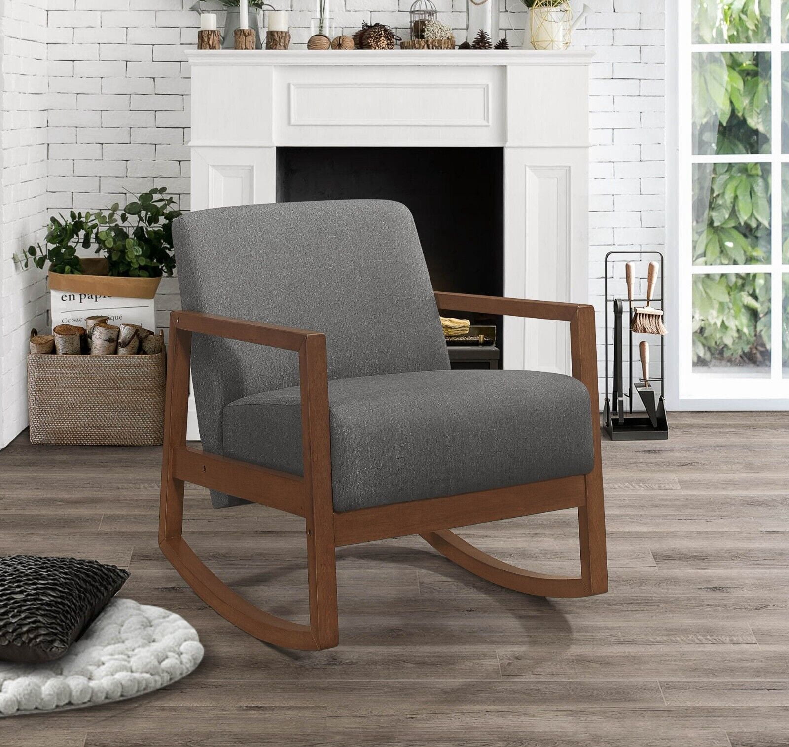 1pc Rocking Accent Chair Gray Upholstered Plush Stylish Comfortable ...