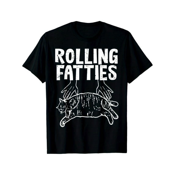 1pc Rolling Fatties Cat Graphic T-Shirt, Cotton Crew Neck, Short Sleeve ...