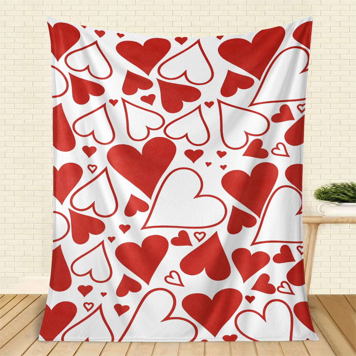 1pc Romantic Red Heart Pattern Flannel Blanket - Ultra-Soft Warm All ...