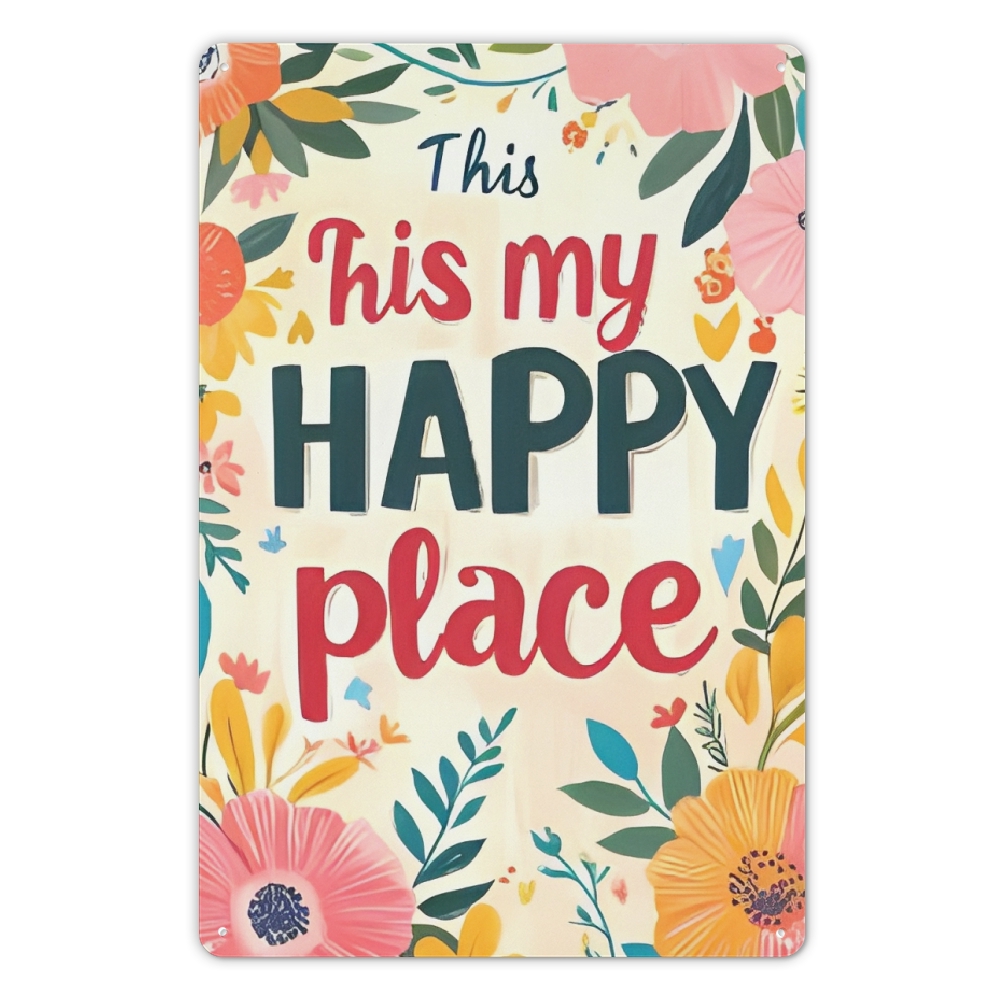 1pc, Room Decor 1pc Happy Place Welcome Sign, 8x12 inch, Rustic Floral ...