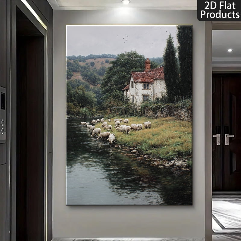 1pc Room Decor Poster Peaceful Countryside Scene with Sheep by The ...