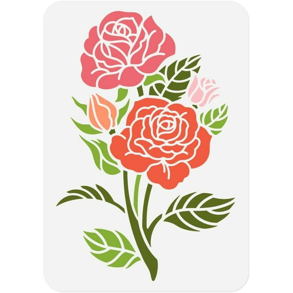 1pc Rose Bouquet Wall Stencil for Painting 11.69”x8.27” Floral Bouquet ...