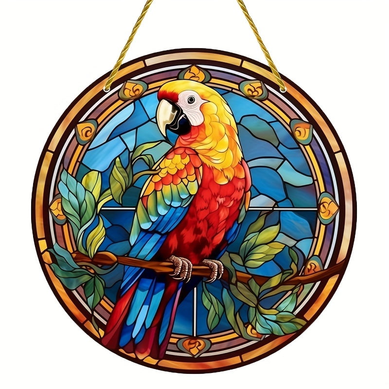 1pc Round Acrylic Sign, Cute Parrot Sun Trap, Parrot Stained Plastic ...