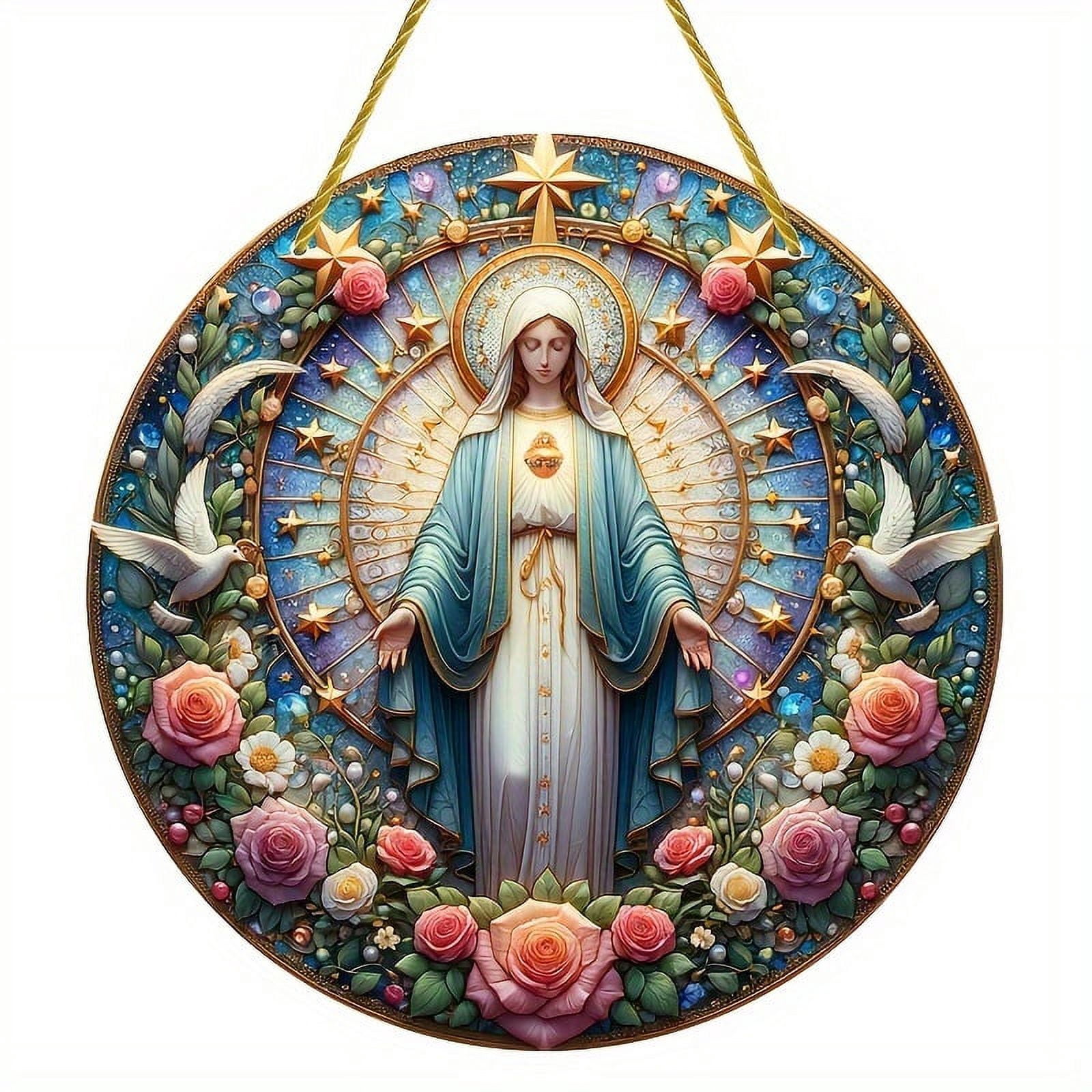 1pc Round Acrylic Sign, Virgin Mary Sun Catchers, Stained Acrylic ...