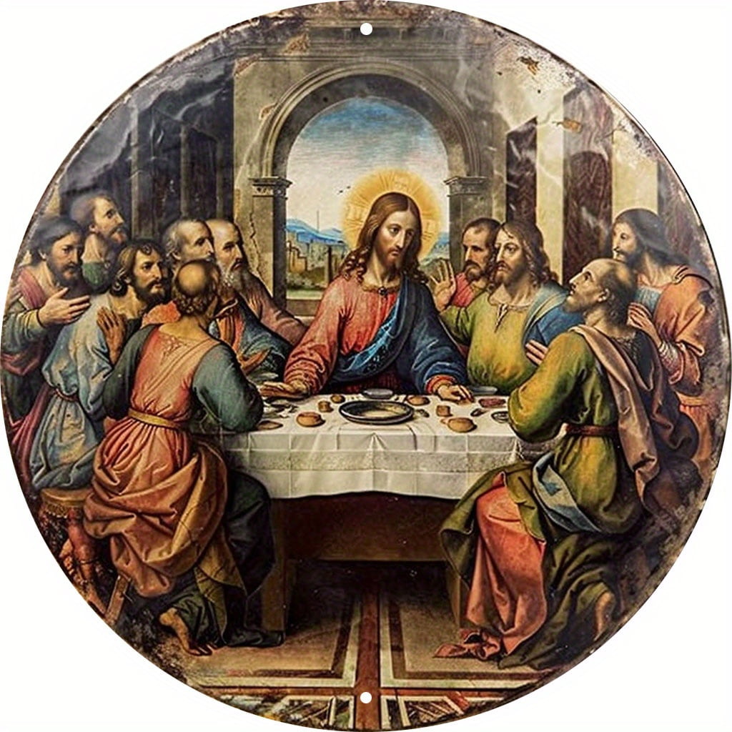 1pc, Round Metal Sign The Last Supper Aluminum Poster Wall Art For Home ...