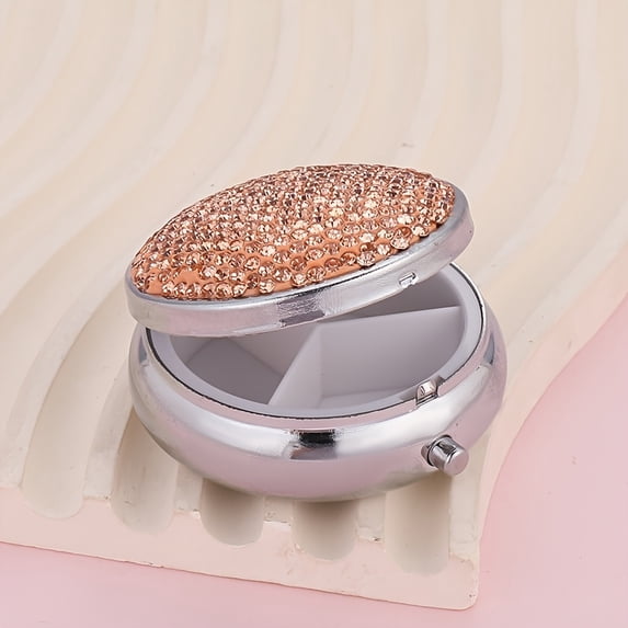 1pc Round Small Pill Box, Multi-Color Sparkling Golden Pill Case ...