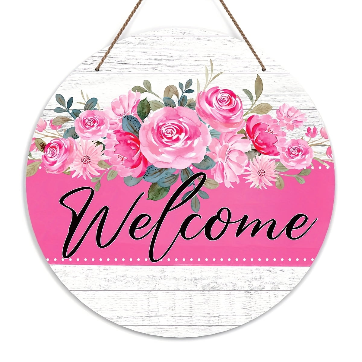 1pc Round Wooden Welcome Sign – Blush Pink Floral Wall Plaque for Front ...