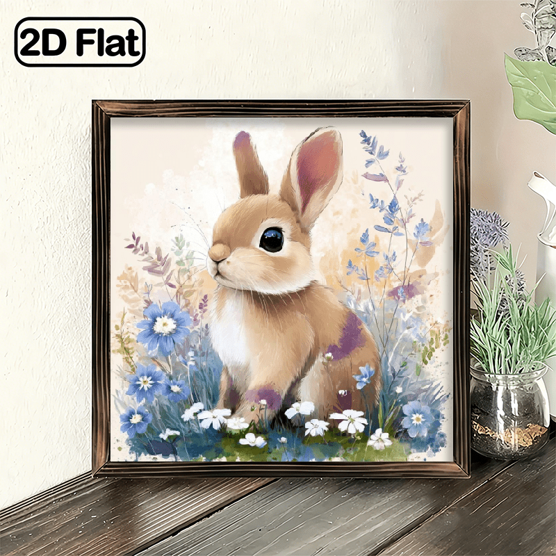 1pc Rustic Bunny Wall Art Wooden Framed Floral Rabbit Illustration ...