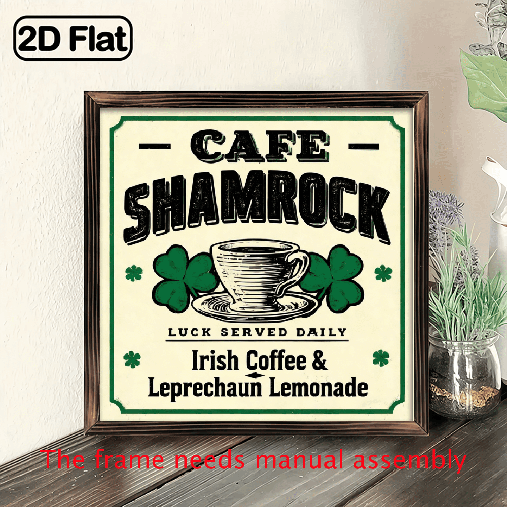 1pc Rustic Cafe Sign Irish Coffee Decor with Shamrock Cafe Text Green ...