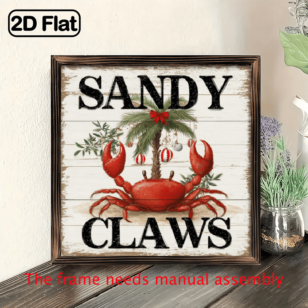 1pc Rustic Coastal Sandy Claws Sign - Beach House Decor with Red Crab ...