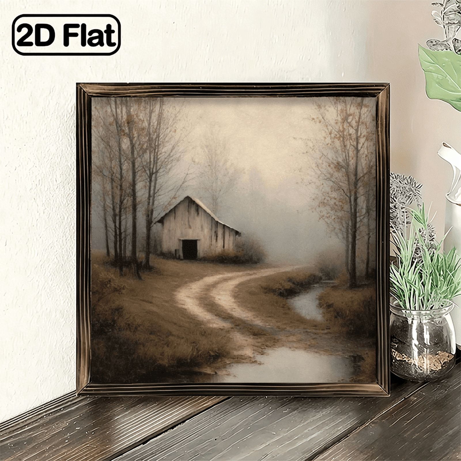1pc Rustic Countryside Barn by the Creek Wall Art - 8x8 Inch Vintage ...