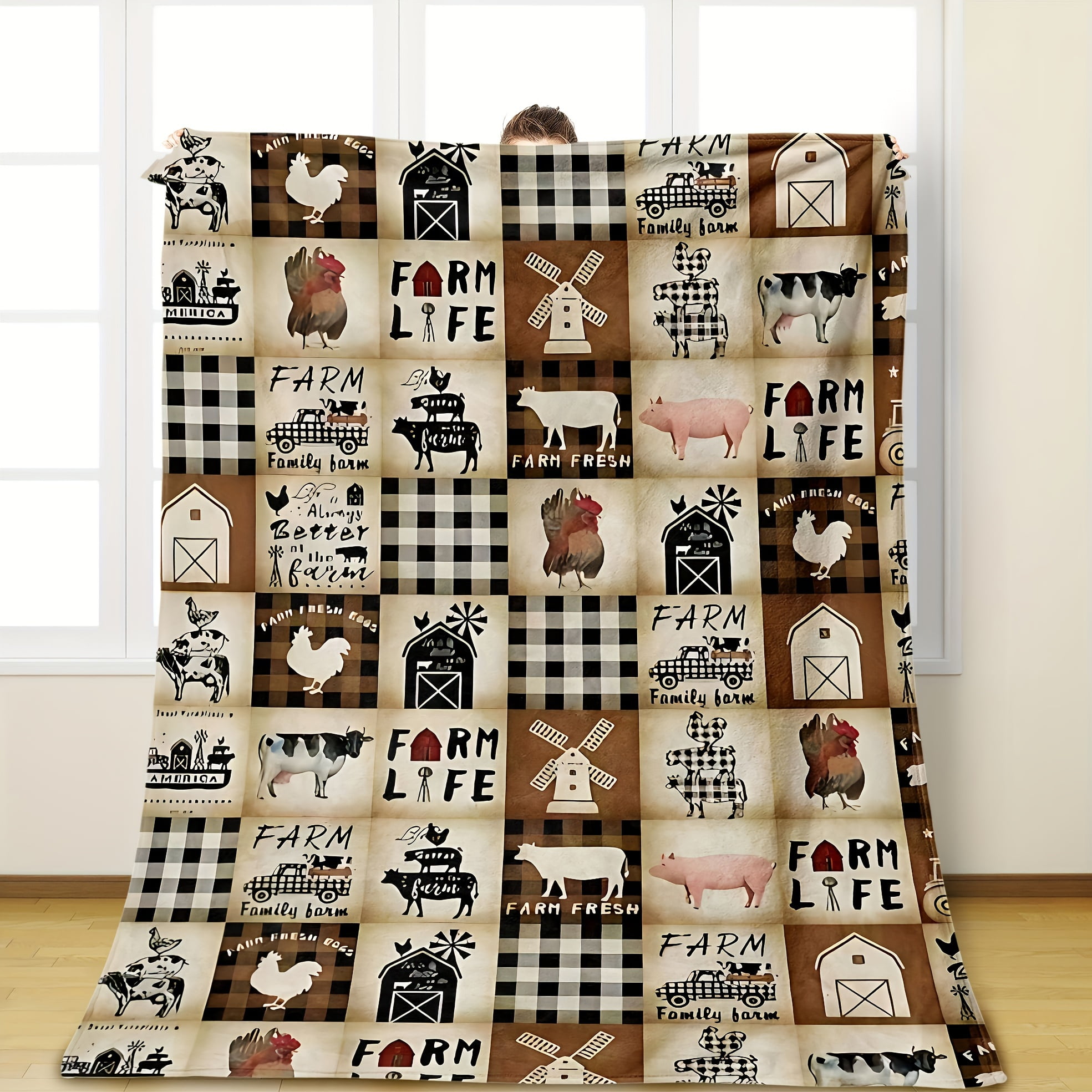 1pc Rustic Farm Animal Print Flannel Blanket - Reversible, All Seasons ...