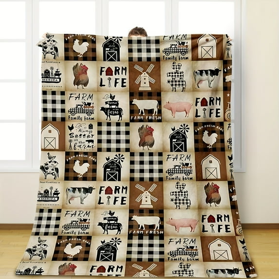 1pc Rustic Farm Animal Print Flannel Blanket - Reversible, All Seasons ...