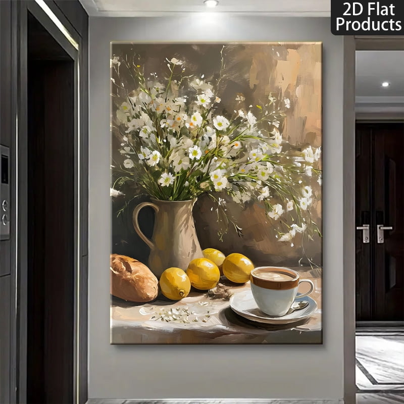 1pc Rustic Farmhouse Canvas Poster - Lemon Floral Still Life Wall Art ...