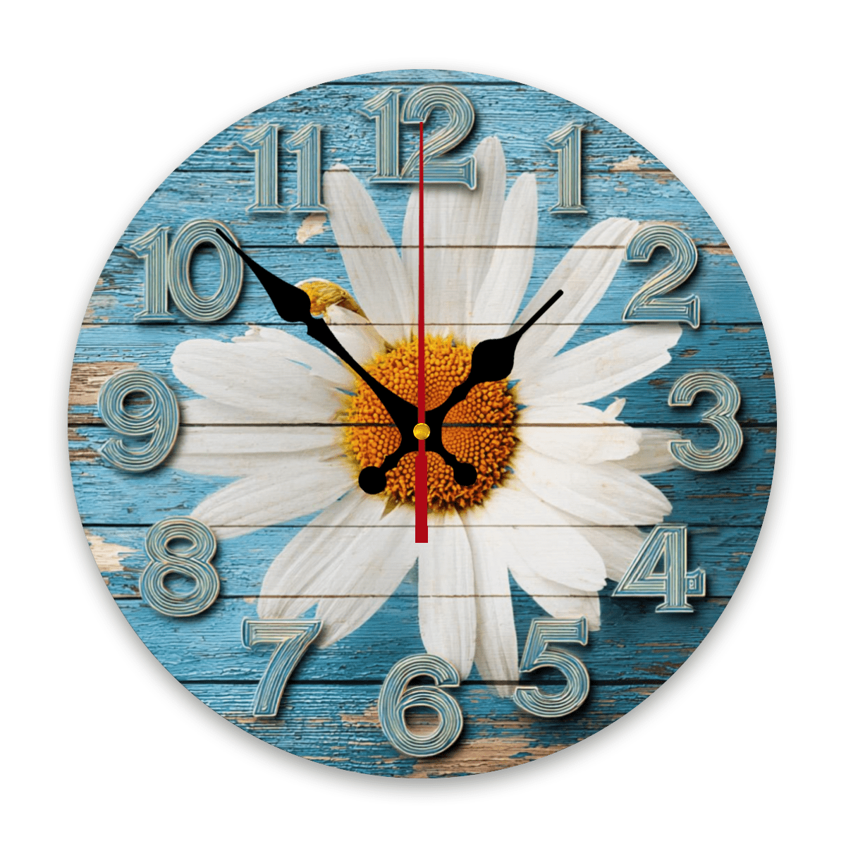 1pc Rustic Farmhouse Nursery 10inch Wall Clock with White Daisies on ...