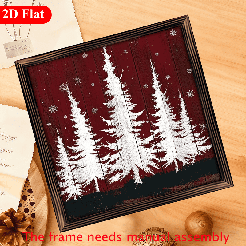 1pc Rustic Farmhouse Snowy Pine Trees Wooden Wall Art Sign Red White ...