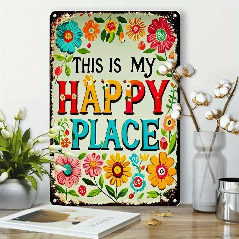 1pc Rustic Floral "This Is My Happy Place" Aluminum Welcome Sign, 8x12 ...
