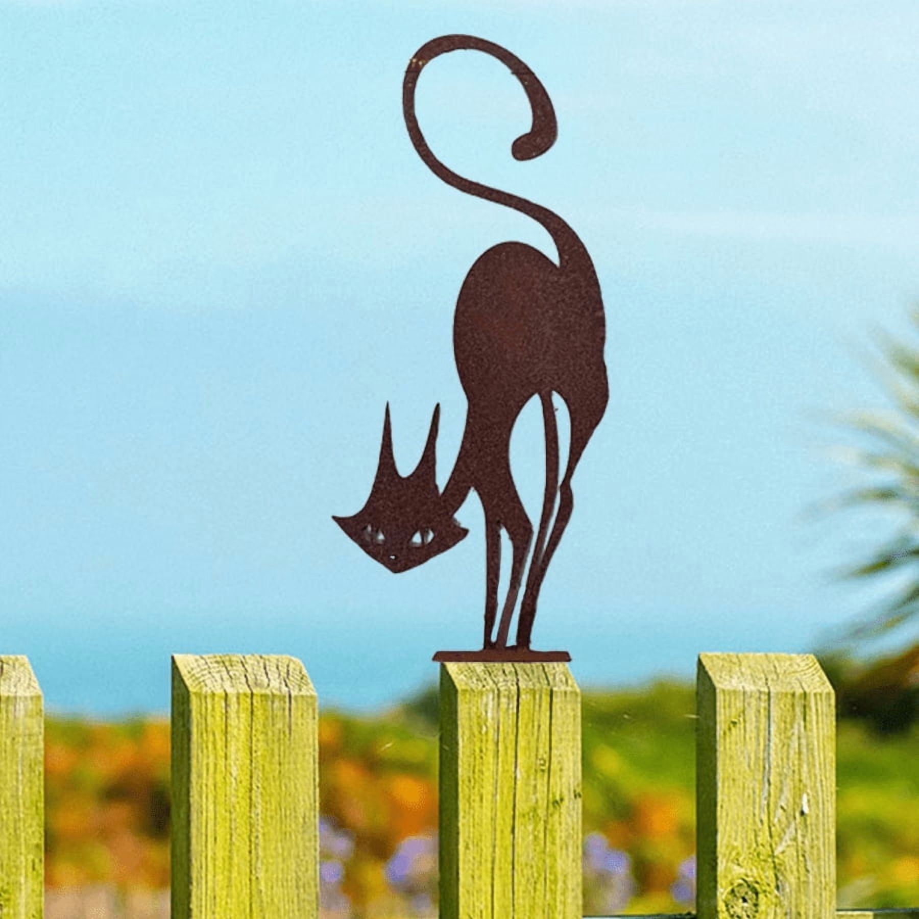 1pc Rustic Iron Cat Fence Decor, Garden Outdoor Feline Statue Ornament ...