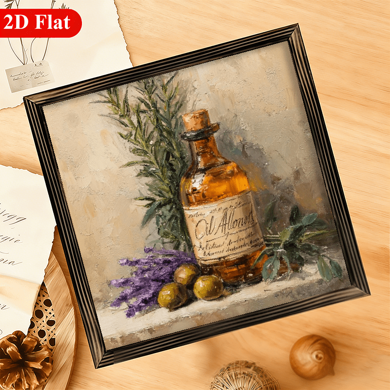 1pc Rustic Olive Oil Herbs Still Life Wooden Sign, 12x12 inch Framed ...