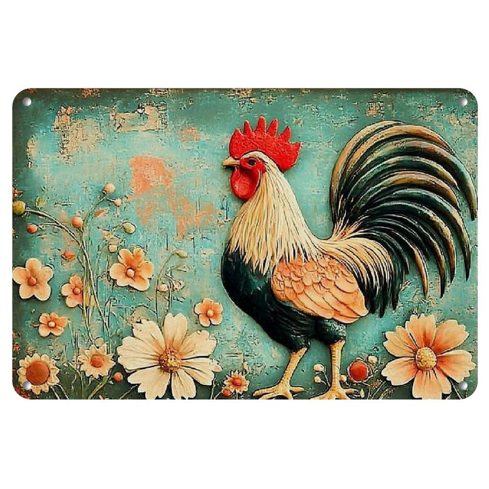 1pc, Rustic Rooster Metal Iron Sign, 8x12 Inch, Vintage Wall Art Decor ...