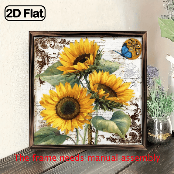 1pc Rustic Sunflower Wooden Wall Art Sign - 8x8 Inch Vintage Floral ...