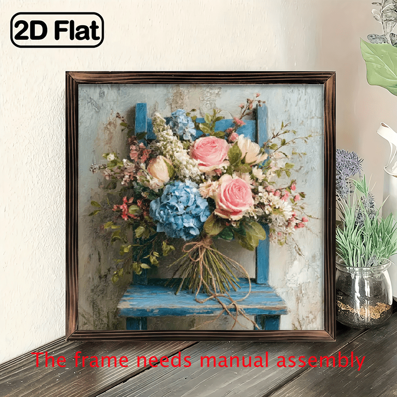 1pc Rustic Vintage Floral Wall Art with Blue Chair Pinecones - 8x8 Inch ...