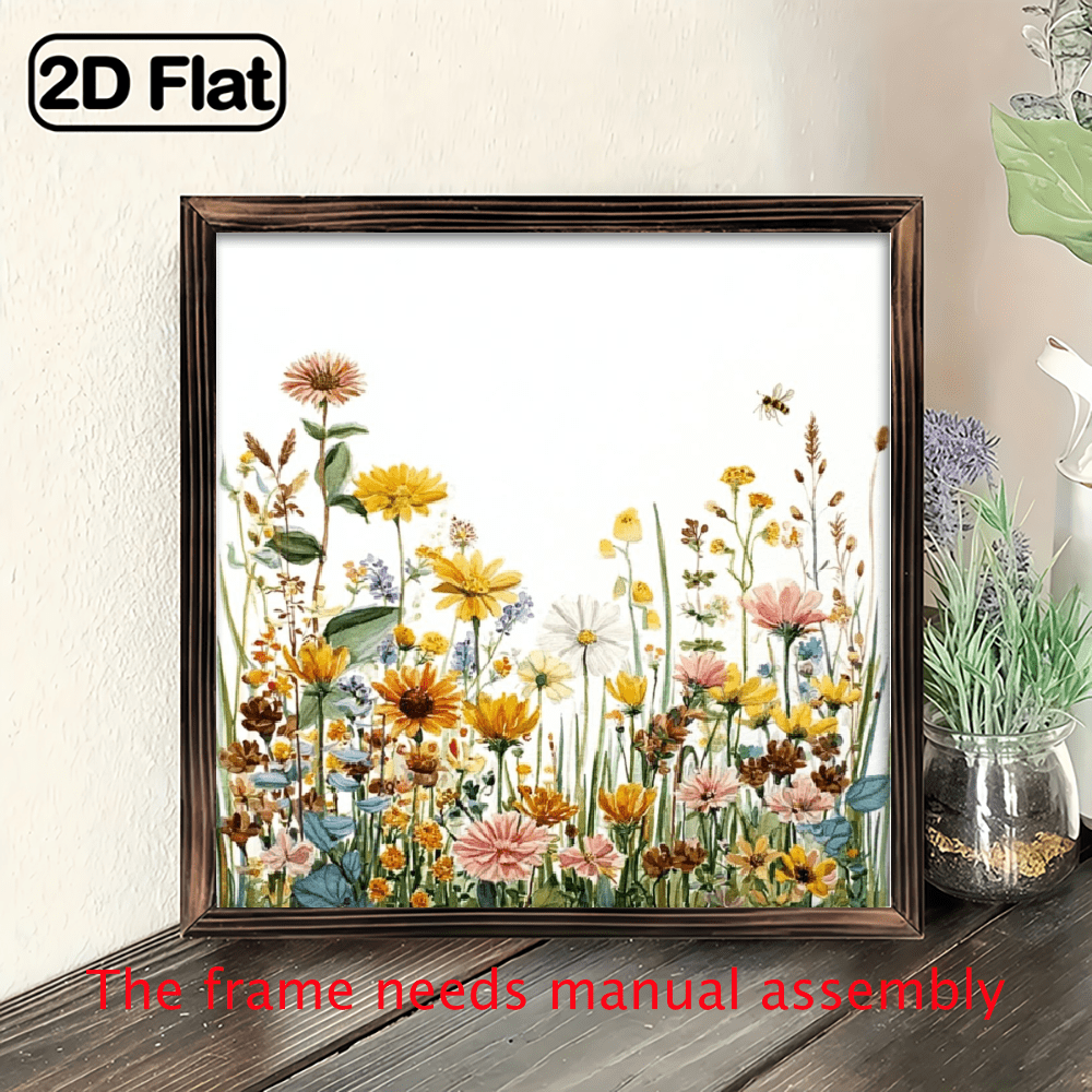 , 1pc Rustic Watercolor Wildflower Meadow Wooden Sign Wall Art Vintage ...